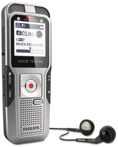 PHILIPS SPEECH PROCESSING DVT340000 Philips® Digital Voice Tracer 3400 Recorder, 4 GB Memory ...